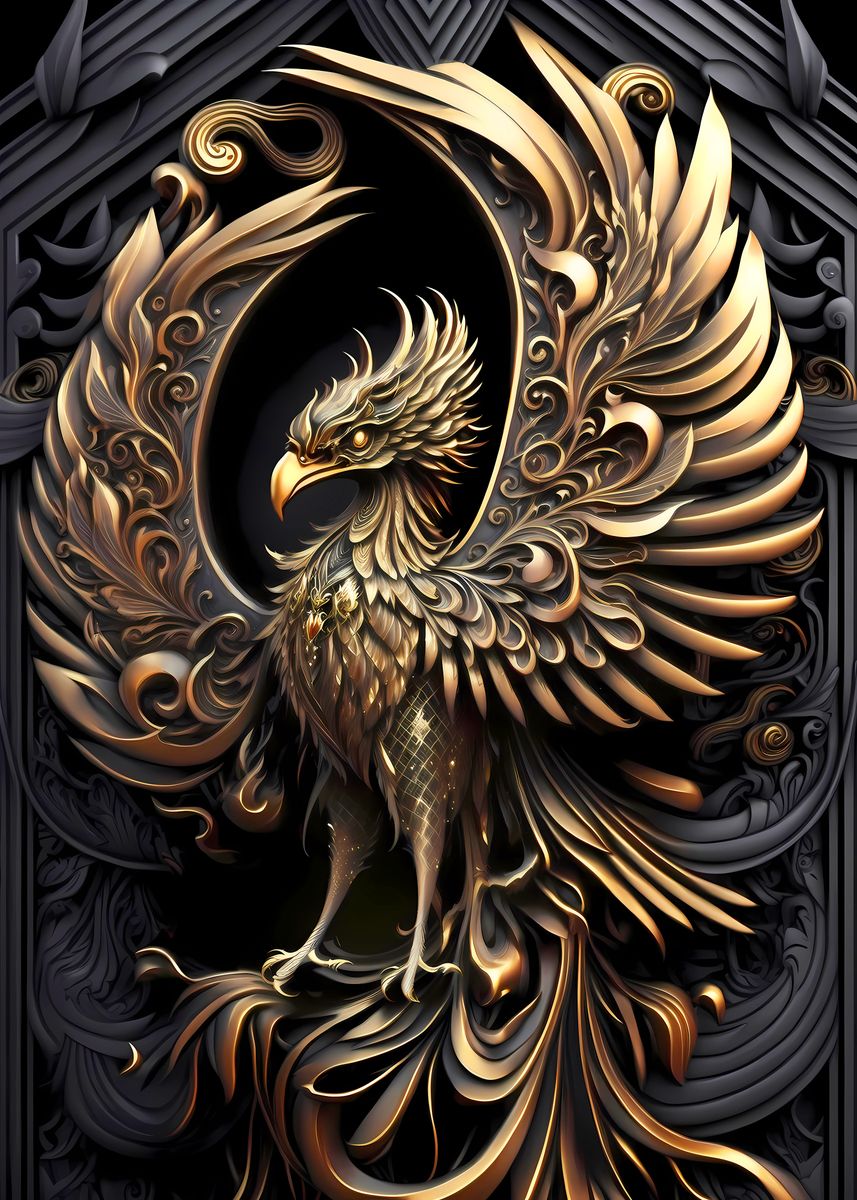 'Golden Phoenix Wings' Poster, picture, metal print, paint by Luong ...