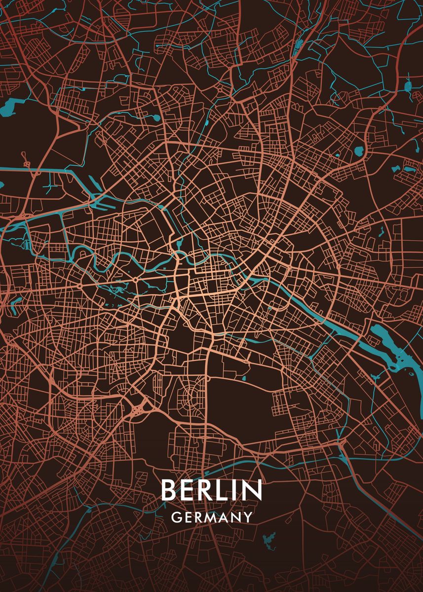 'Berlin City Map' Poster, picture, metal print, paint by Miracle Studio ...