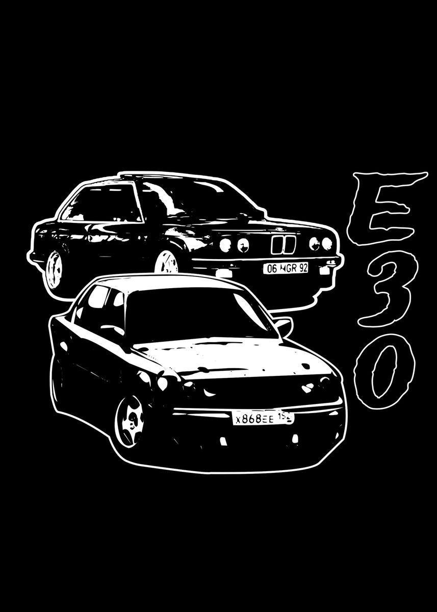 'Bmw e30 line art' Poster, picture, metal print, paint by ipart id ...