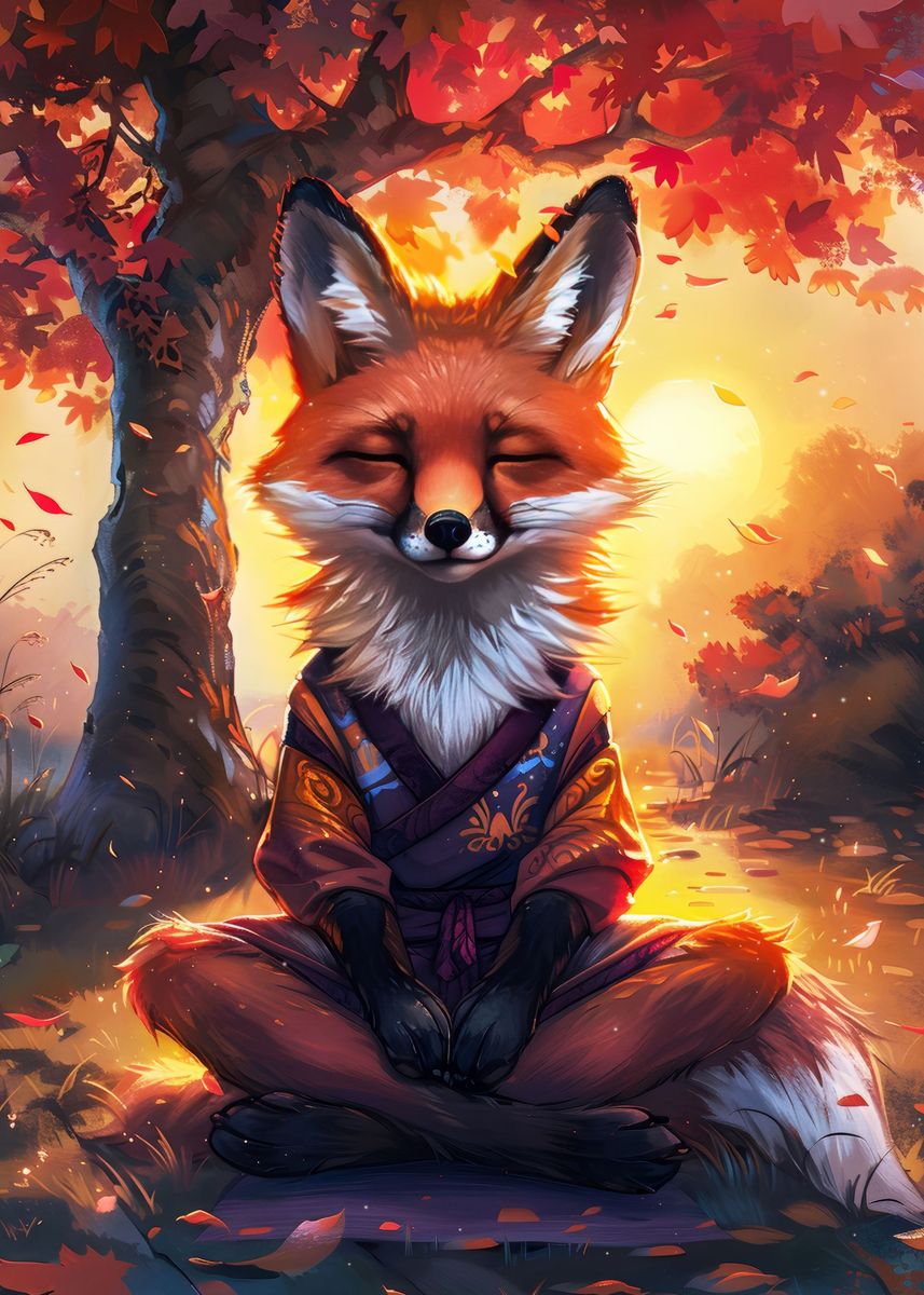 'Zen Meditating Fox ' Poster, picture, metal print, paint by Hristiyana ...