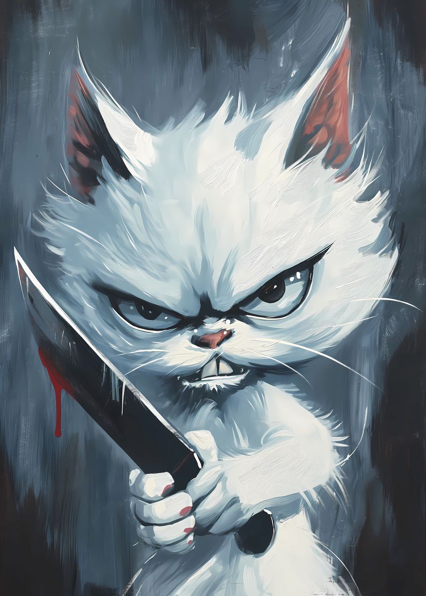 'Killer cat meme with knife' Poster, picture, metal print, paint by ...