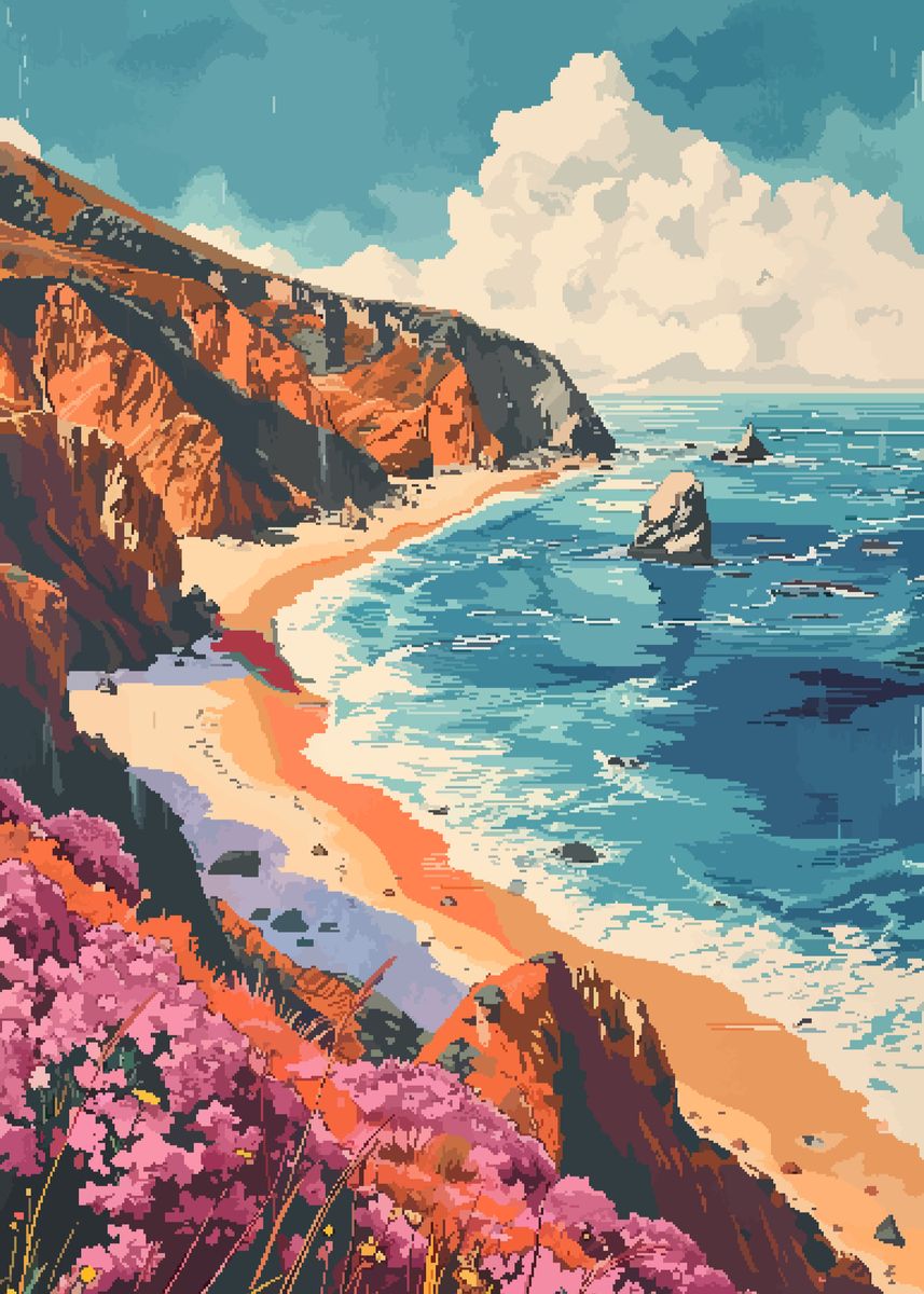 'California Coast Pixel Art' Poster, picture, metal print, paint by ...