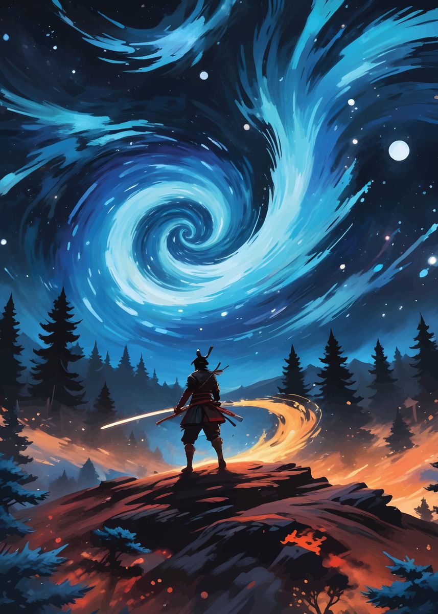 'Samurai Starry Night ' Poster, picture, metal print, paint by ALEX ...