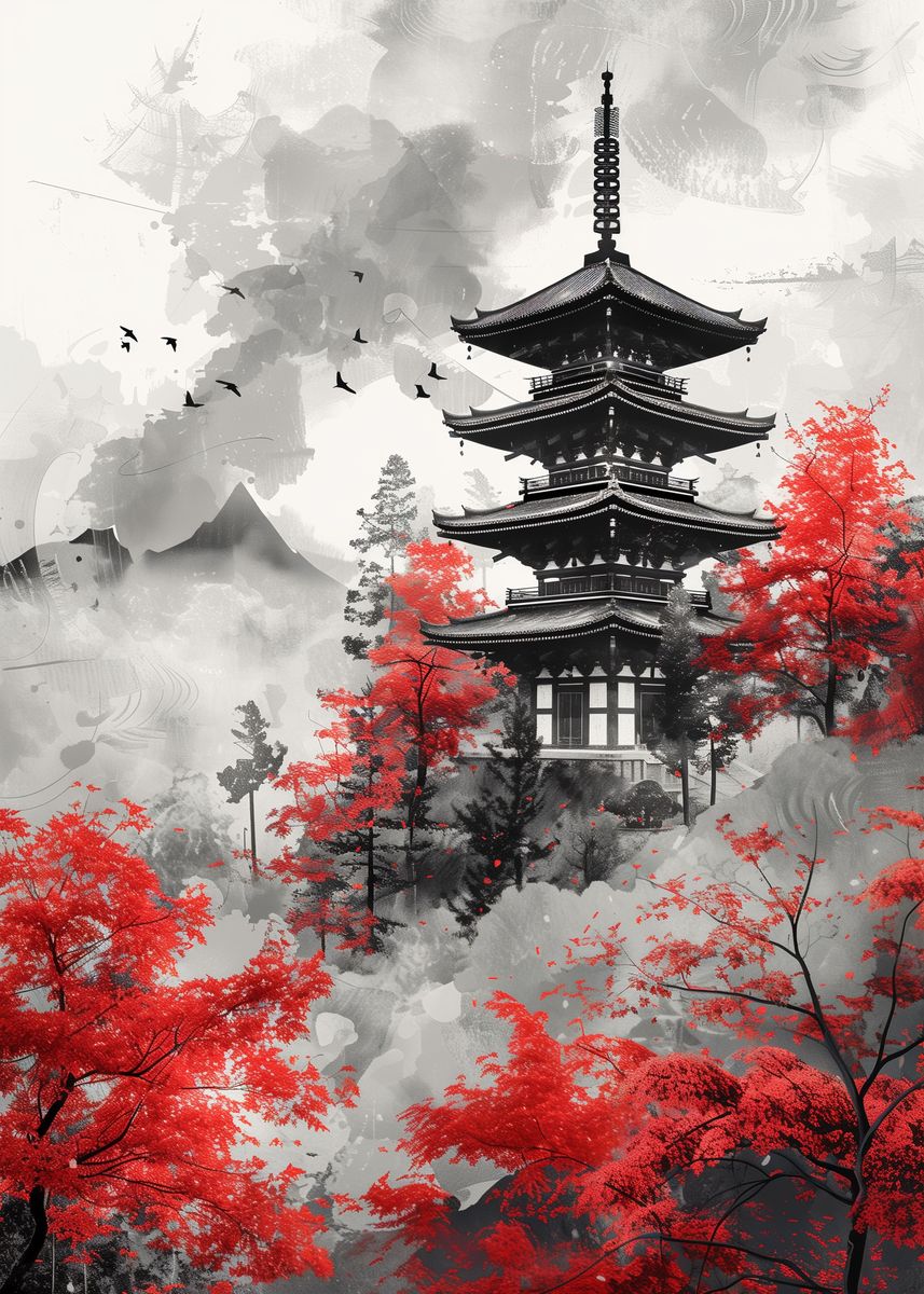 'Red Japanese Painting' Poster, picture, metal print, paint by Creative ...