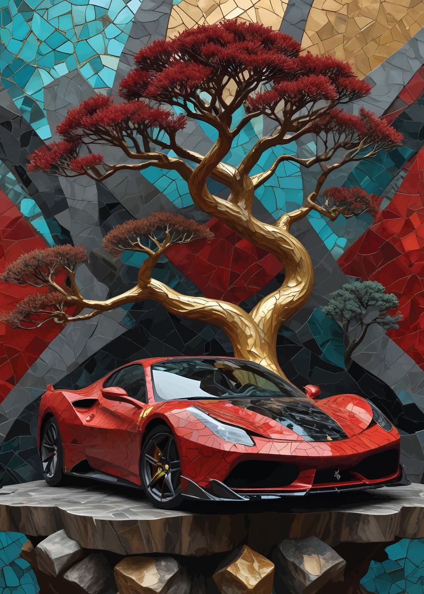 'Ferrari car Kintsugi ' Poster, picture, metal print, paint by ALEX ...