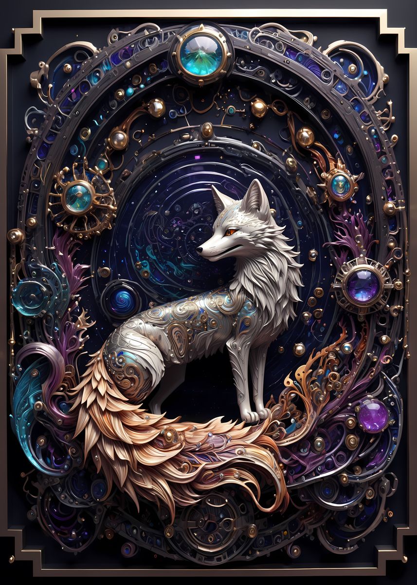 'Golden Silver Fox Art Deco' Poster, picture, metal print, paint by ...