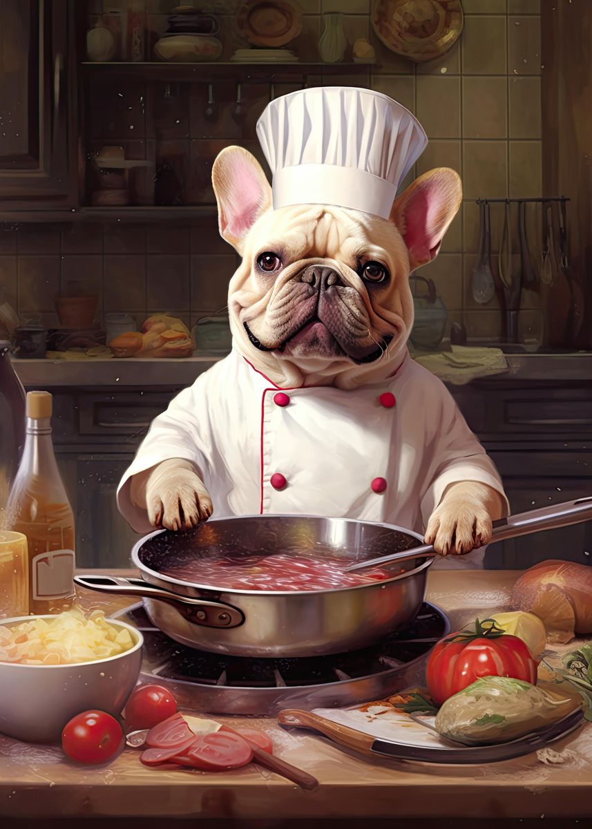 'Cream French Bulldog Chef' Poster, picture, metal print, paint by ...
