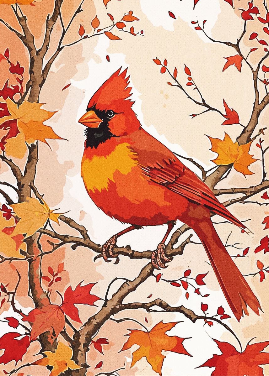 'Red Cardinal ' Poster, picture, metal print, paint by Hamka Risha ...