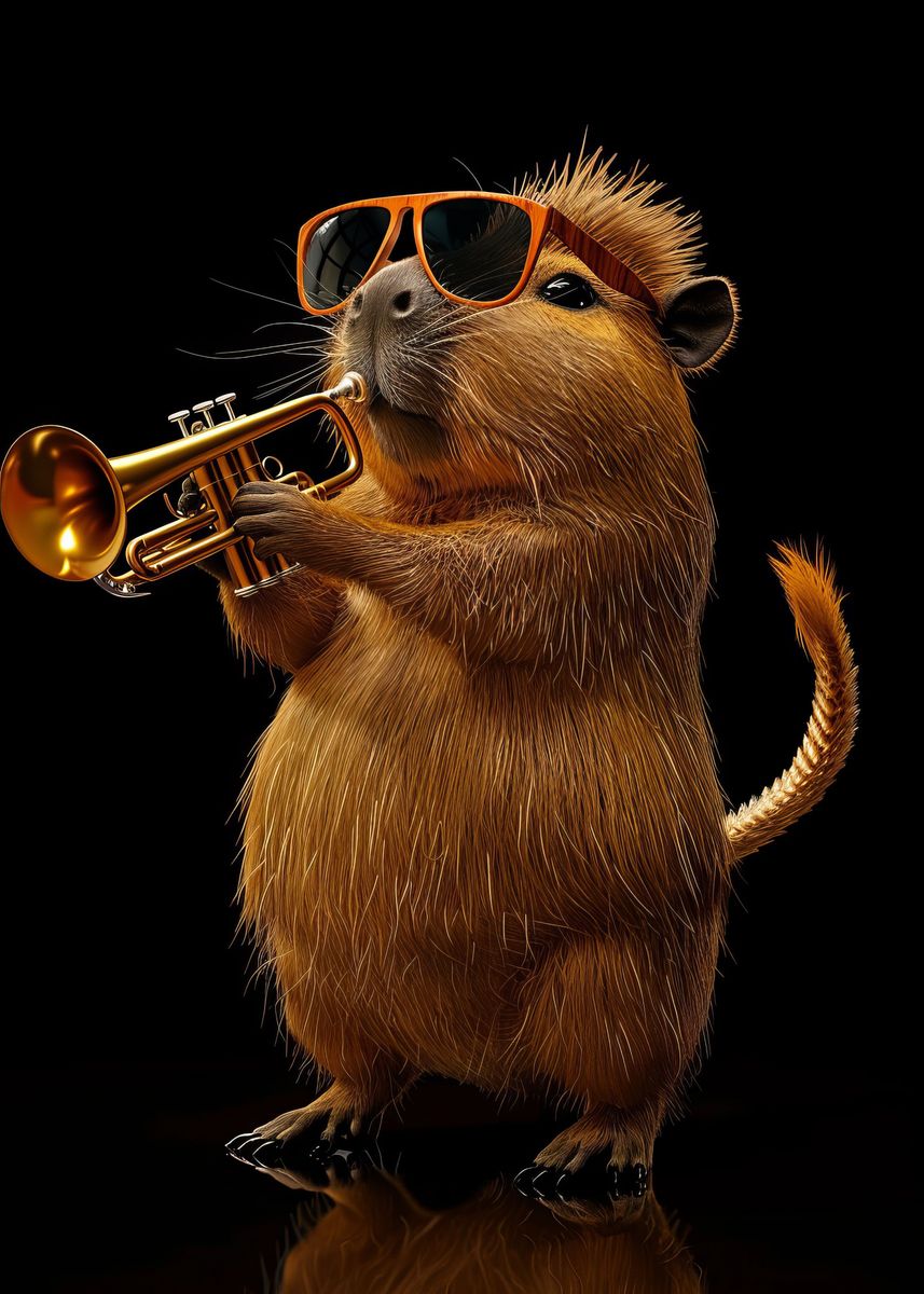 'Capybara Trumpet' Poster, picture, metal print, paint by Henning ...