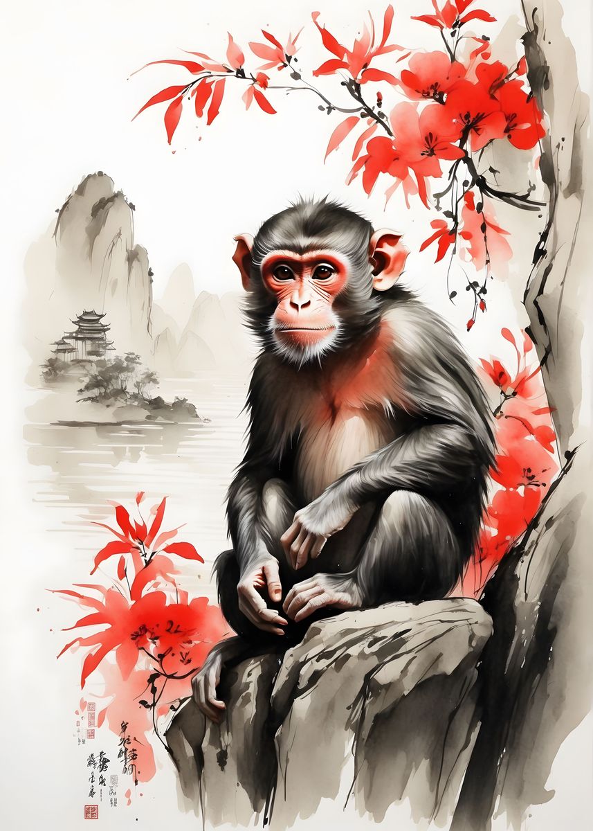 'Monkey Japan Ink Art' Poster, picture, metal print, paint by Xăm Việt ...