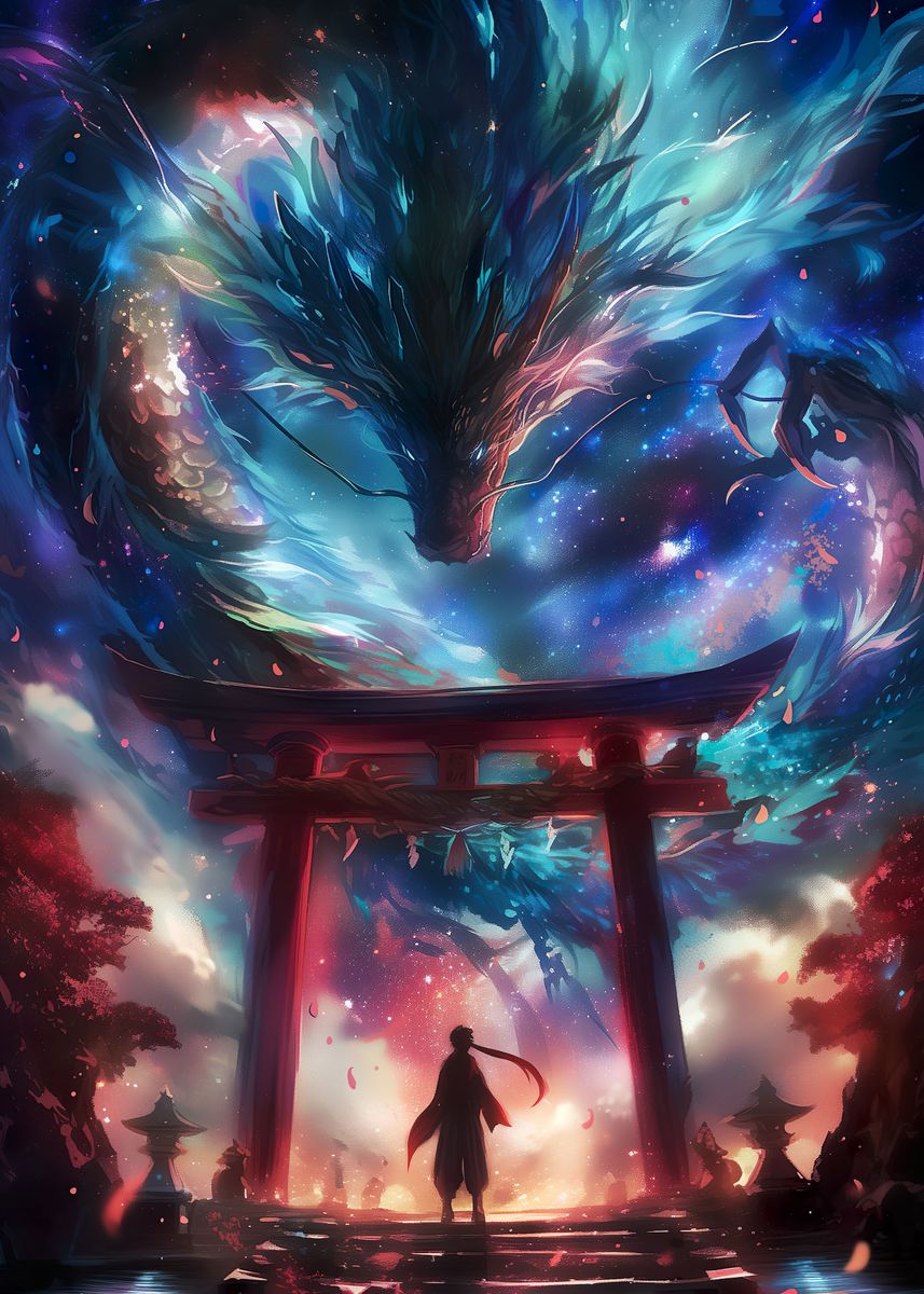 'Anime Torii Gate Dragon' Poster, picture, metal print, paint by ...