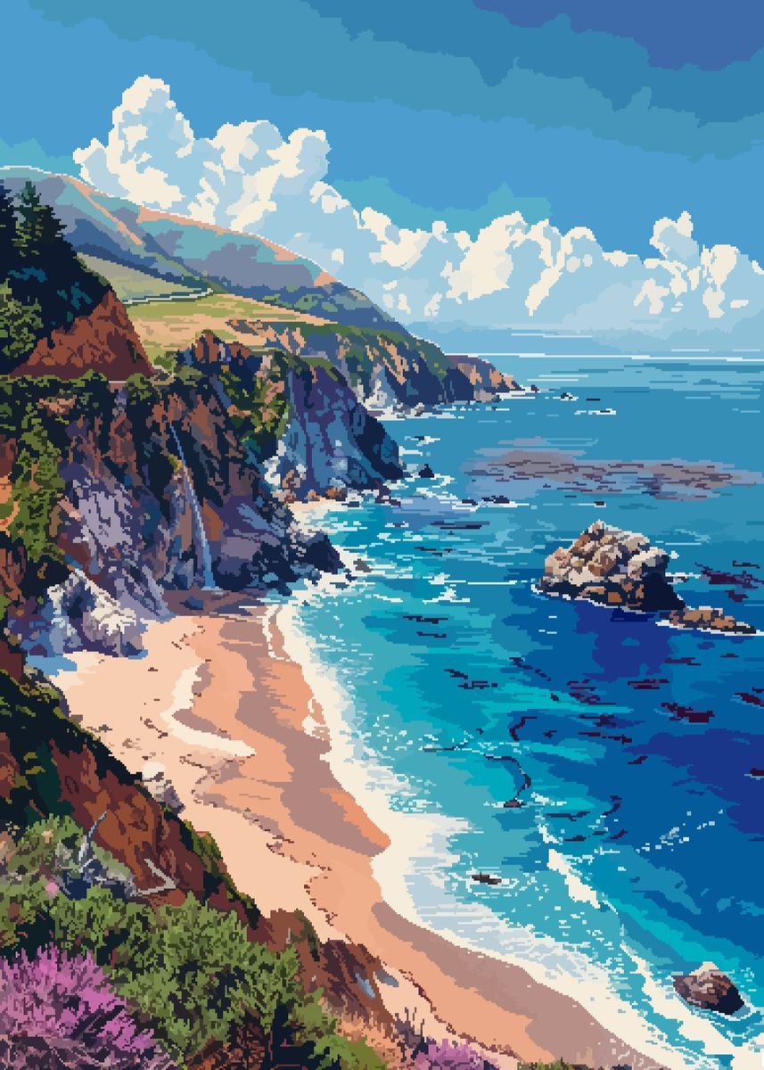 'California Coast Pixel Art' Poster, picture, metal print, paint by ...