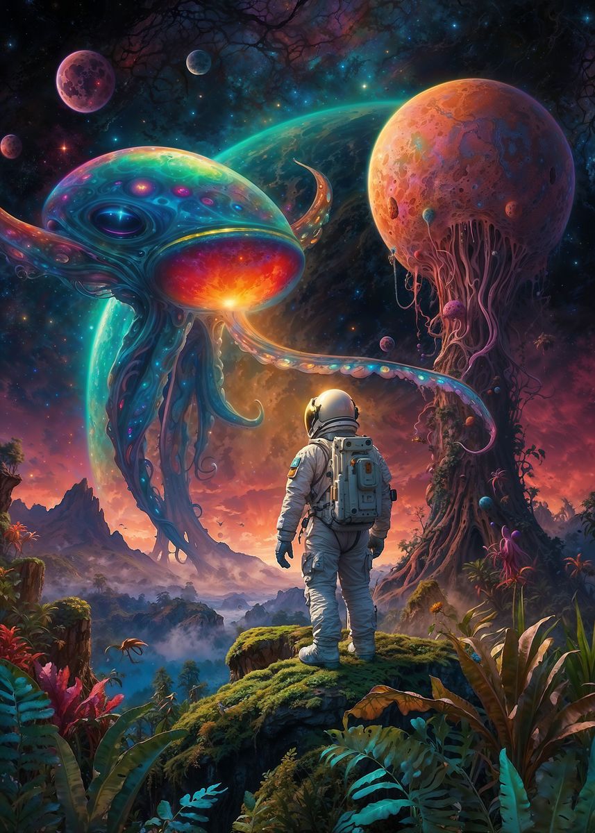 'Astronaut Alien Encounter' Poster, picture, metal print, paint by ...