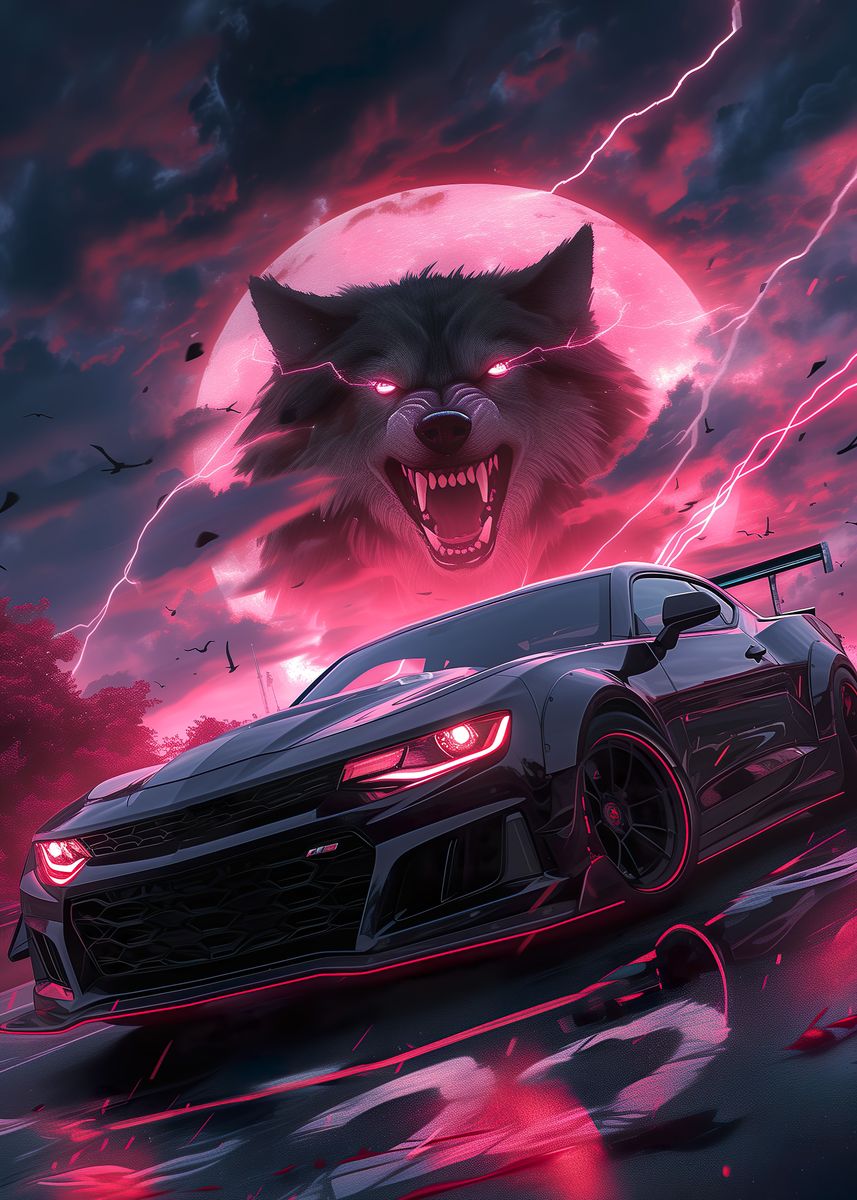 'Black Supercar Wolf' Poster, picture, metal print, paint by ...