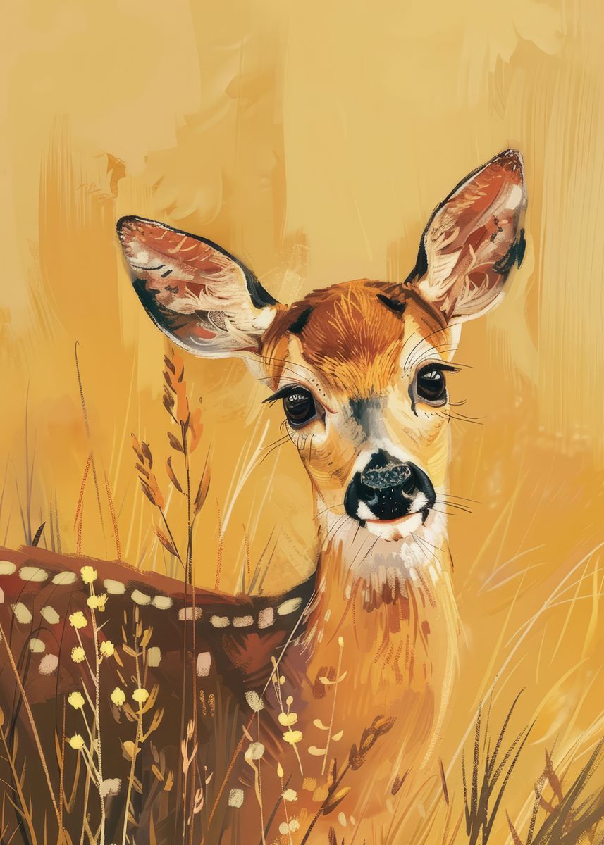 'Golden Fawn' Poster, picture, metal print, paint by Tollaru | Displate