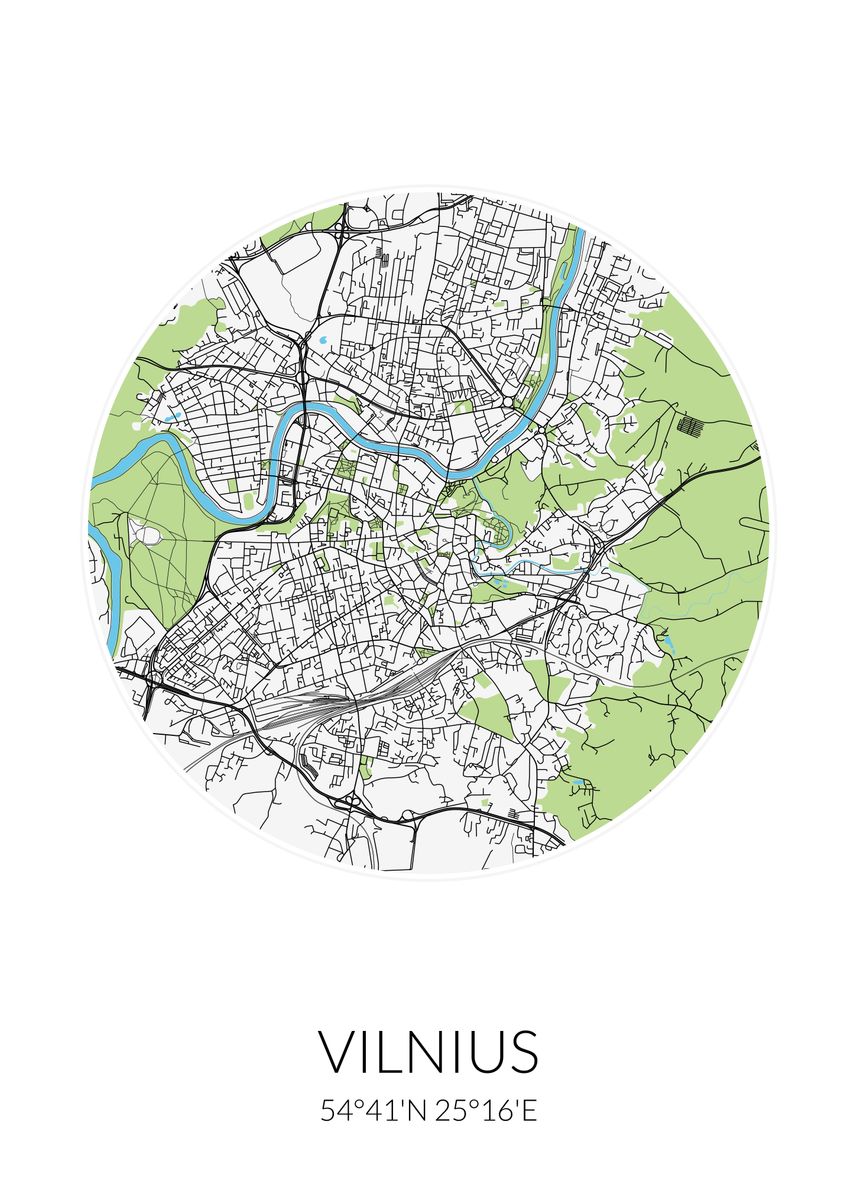 'Vilnius Circle City Map' Poster, picture, metal print, paint by ...