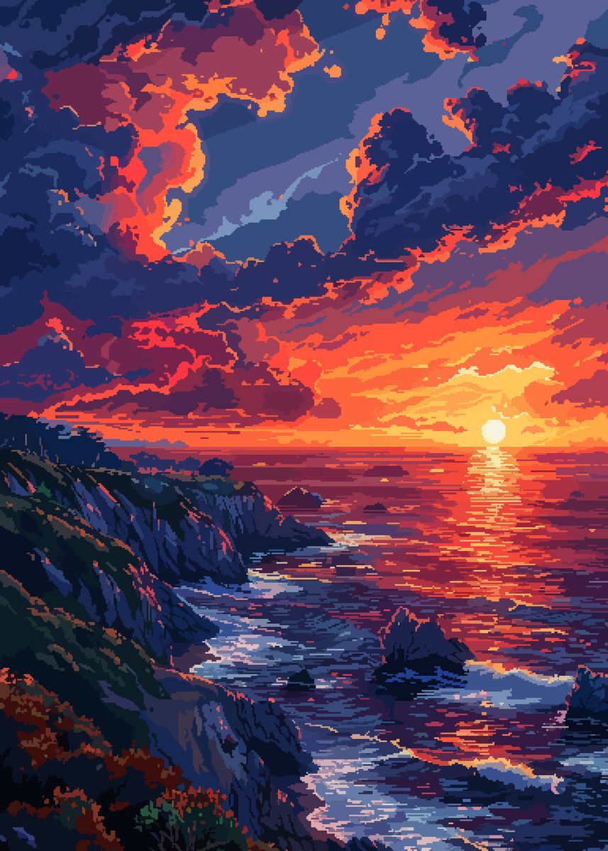 'Beach Sunset Pixel Art' Poster, picture, metal print, paint by LVTFCO ...