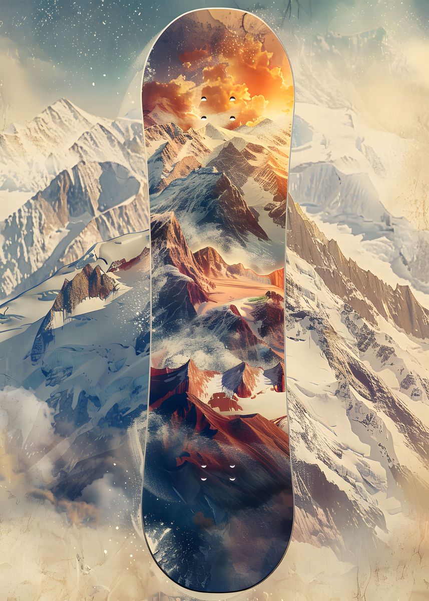 'Alpine Majesty Snowboard' Poster, picture, metal print, paint by ...