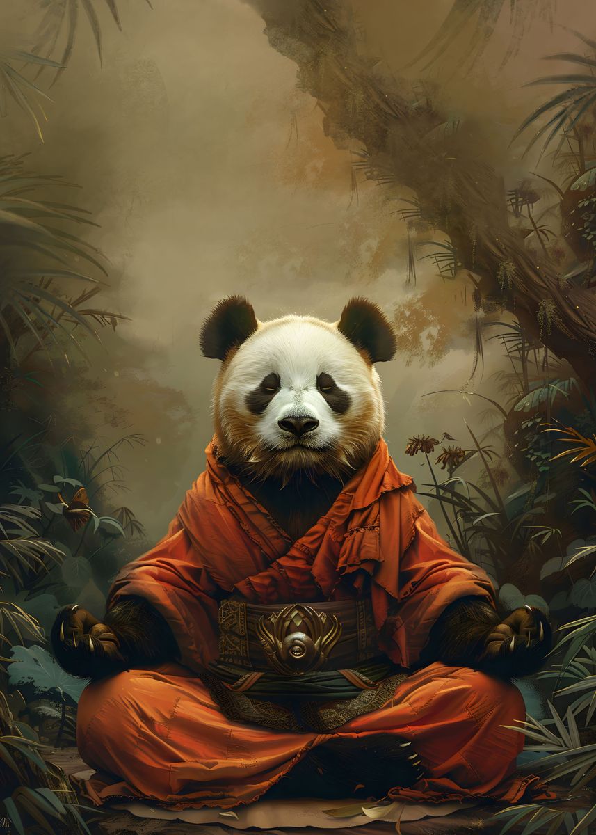 'Panda Monk Mystic Meditate' Poster, picture, metal print, paint by ...