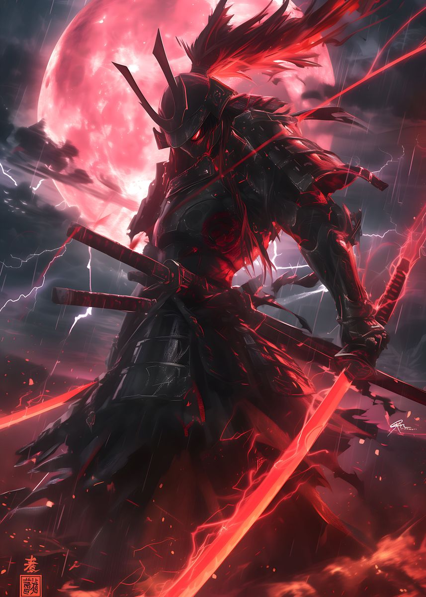 'Red Moon Samurai' Poster, picture, metal print, paint by ...