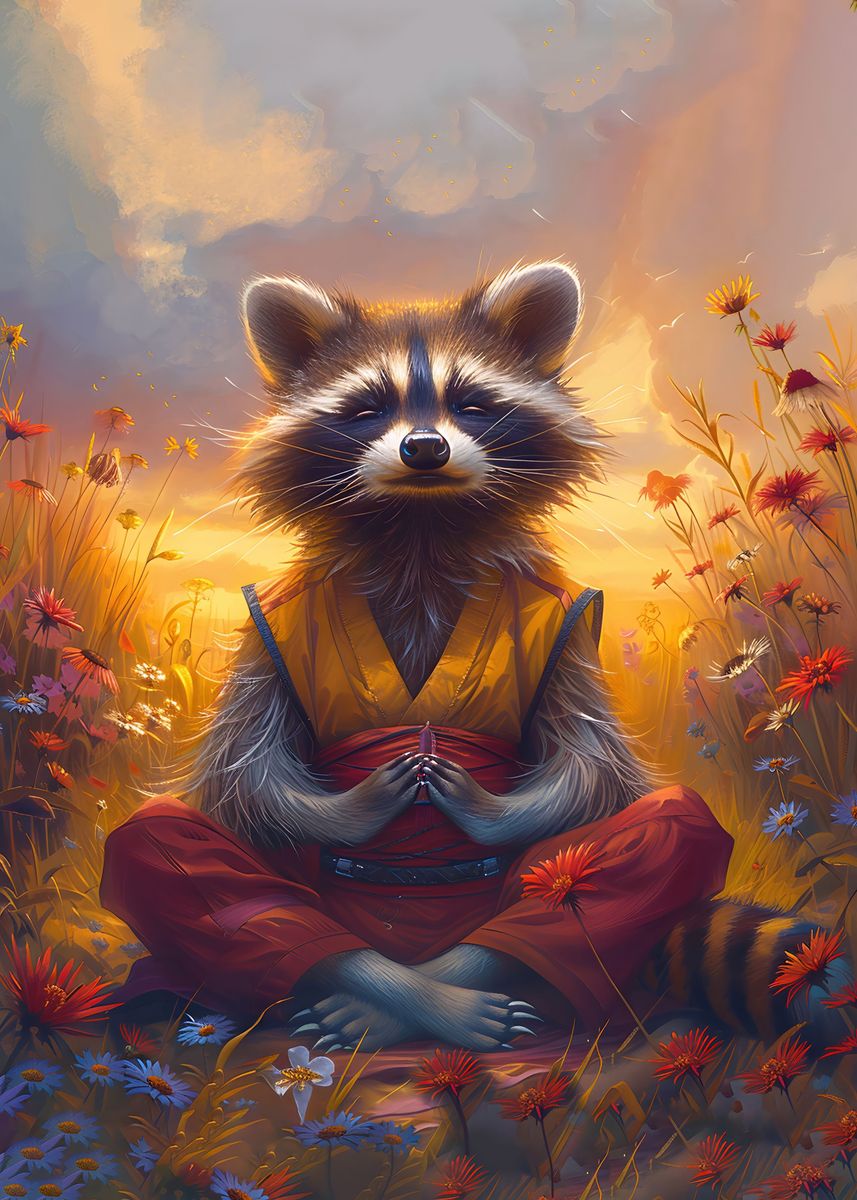 'Raccoon Monk Meditate' Poster, picture, metal print, paint by ...