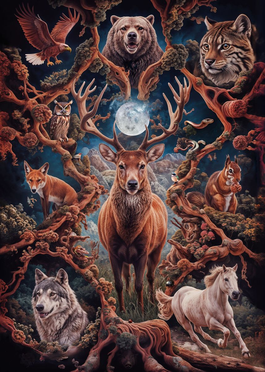 'Forest Animals' Poster, picture, metal print, paint by Bruno Macedo ...