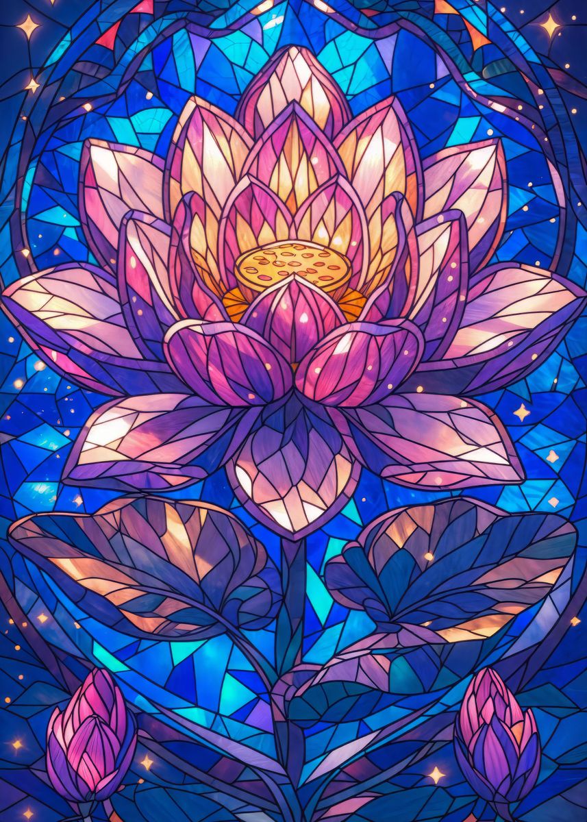 'Stained Glass Lotus Bloom' Poster, picture, metal print, paint by ...