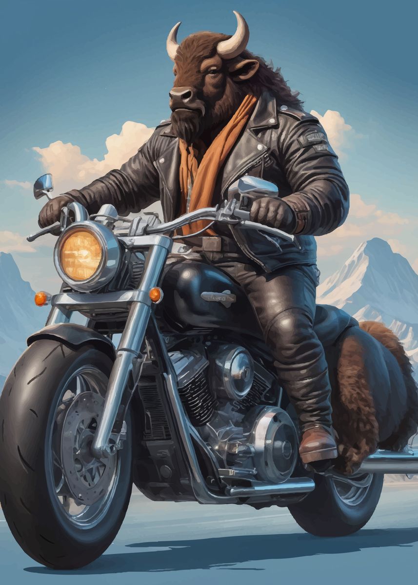 'Buffalo Ride Motorcycle' Poster, picture, metal print, paint by Martin ...