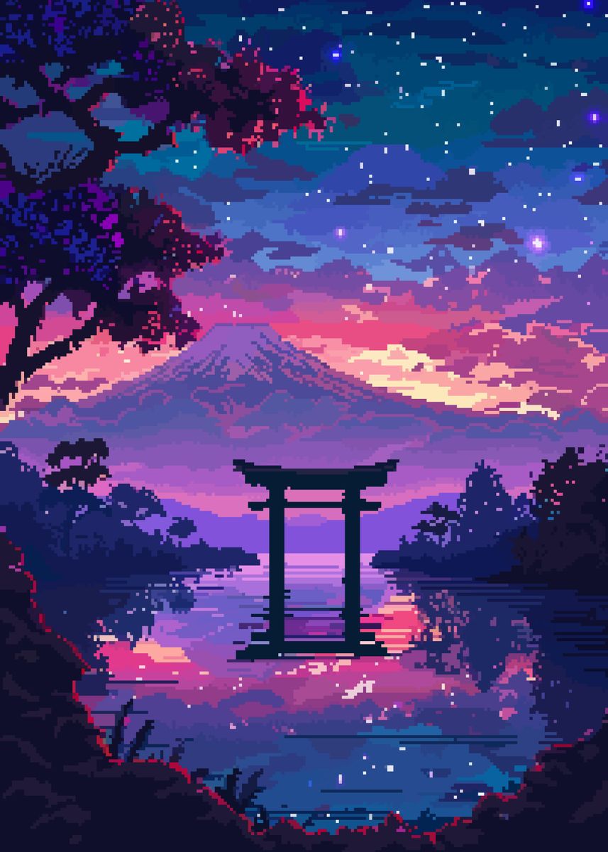 'Japan Mt Fuji Pixel Art' Poster, picture, metal print, paint by LVTFCO ...