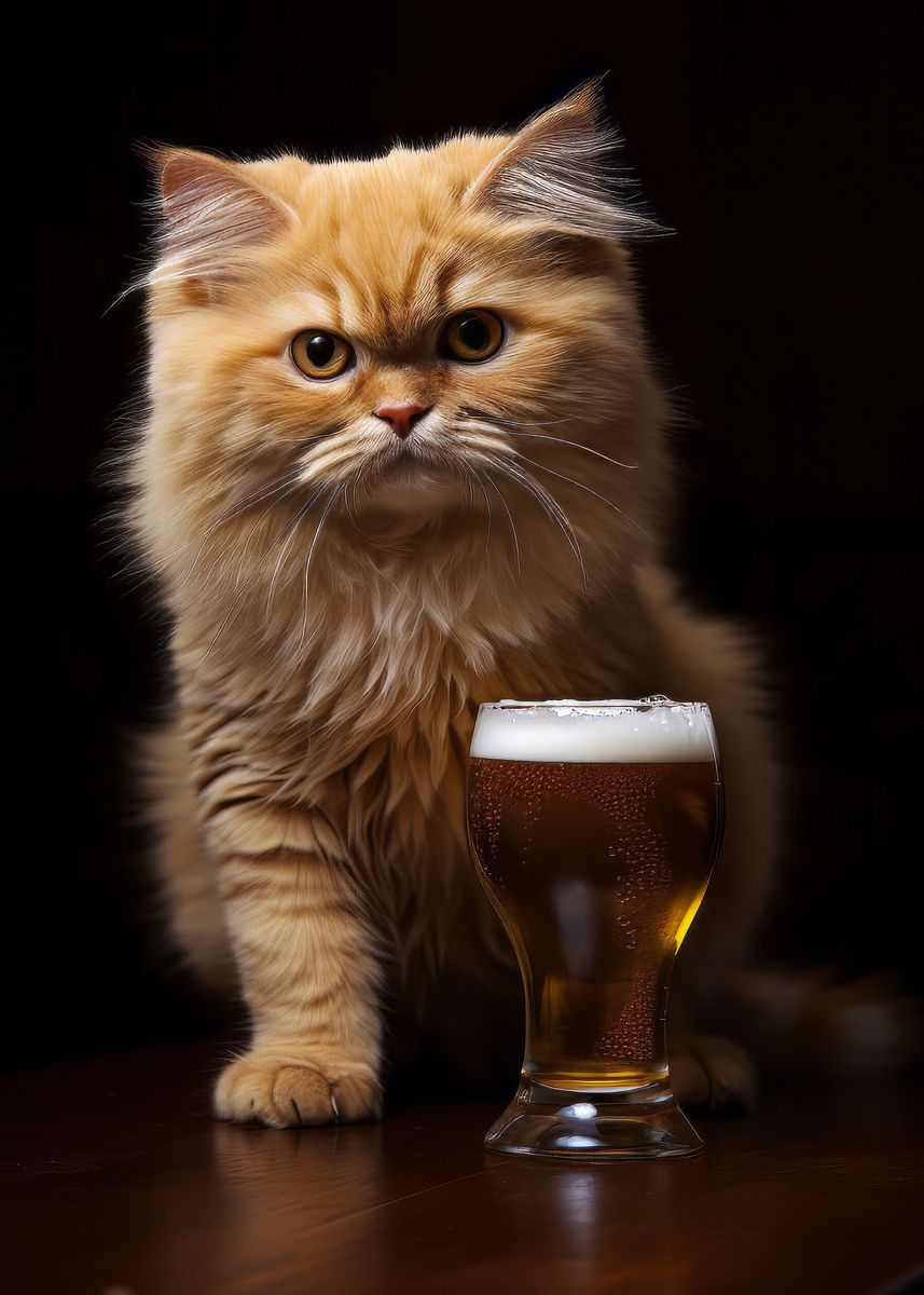 'Cat With Beer' Poster, picture, metal print, paint by FavoritePlates ...