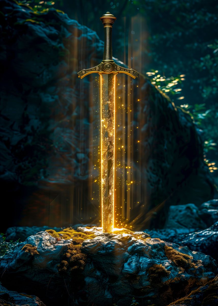 'Golden Excalibur' Poster, picture, metal print, paint by The creative ...