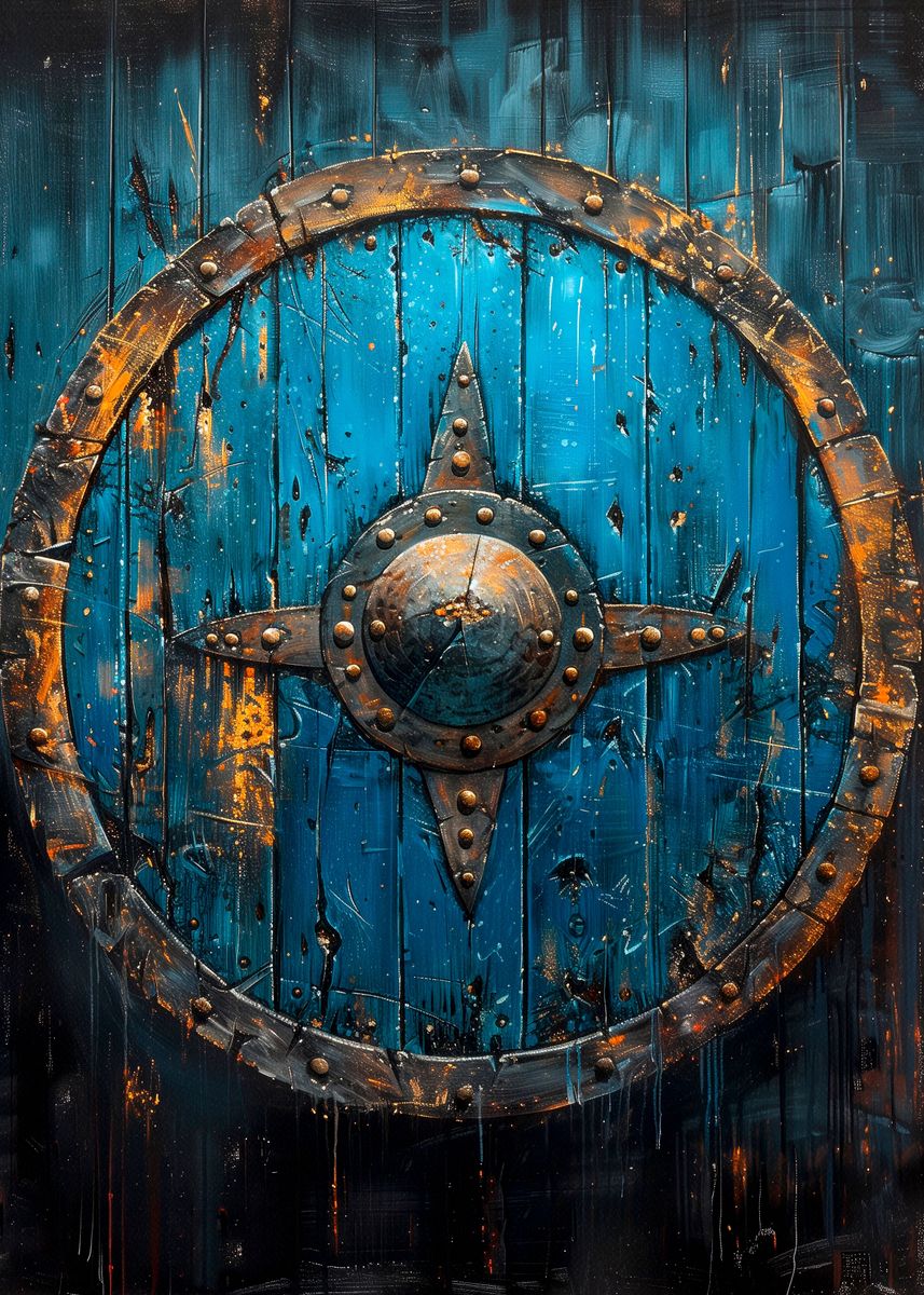 'Blue Viking Shield' Poster, picture, metal print, paint by The ...