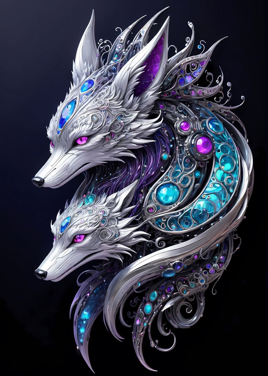 'Dual Spirit Foxes' Poster, picture, metal print, paint by Luong Phat ...