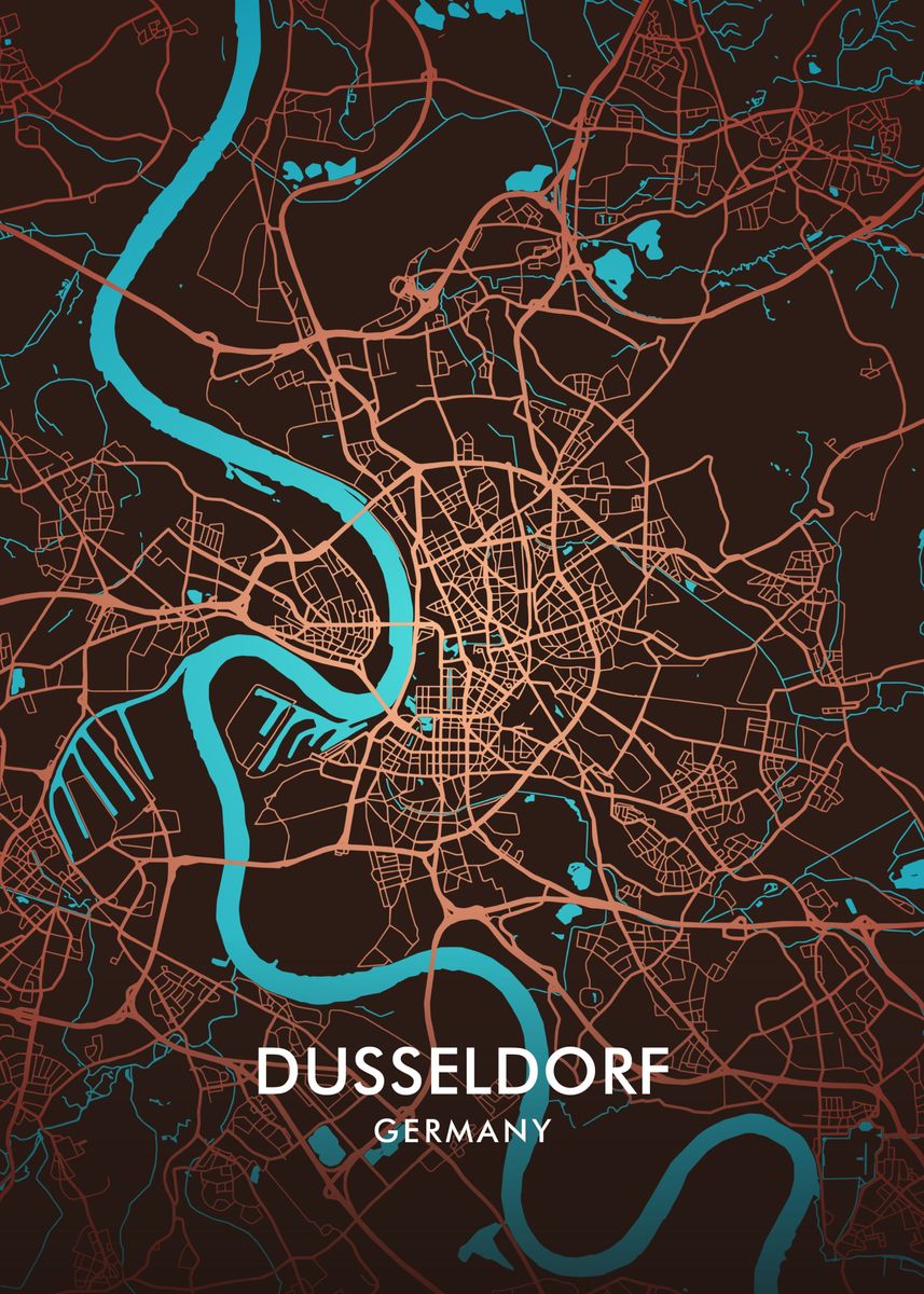 'Dusseldorf City Map' Poster, picture, metal print, paint by Miracle ...