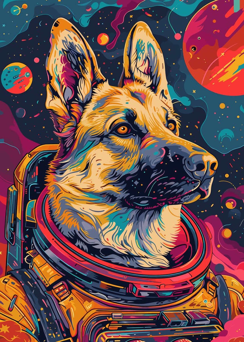 'German Shepherd Astronaut' Poster, picture, metal print, paint by ...
