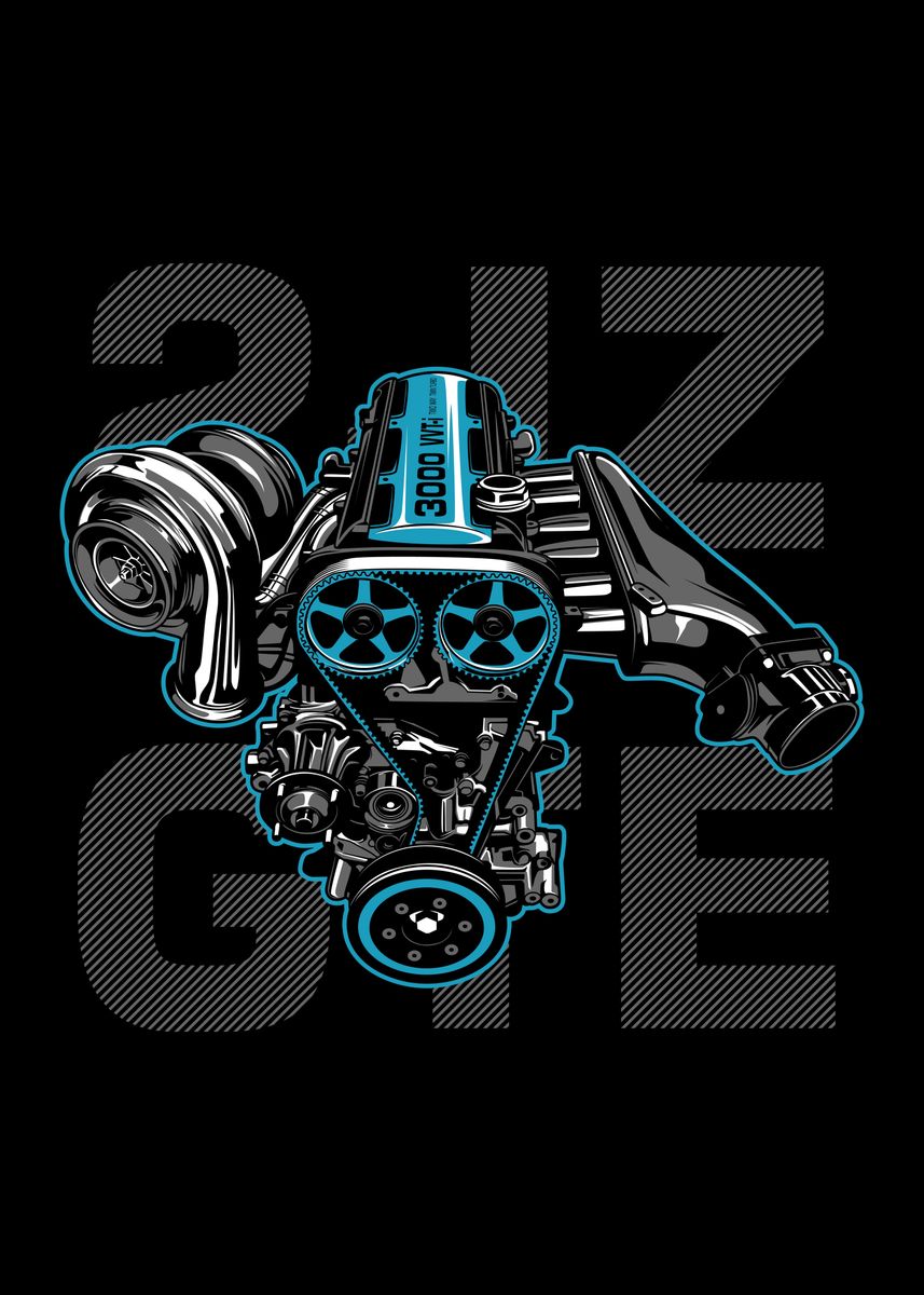 '2jz engine' Poster, picture, metal print, paint by Gab Fernando | Displate