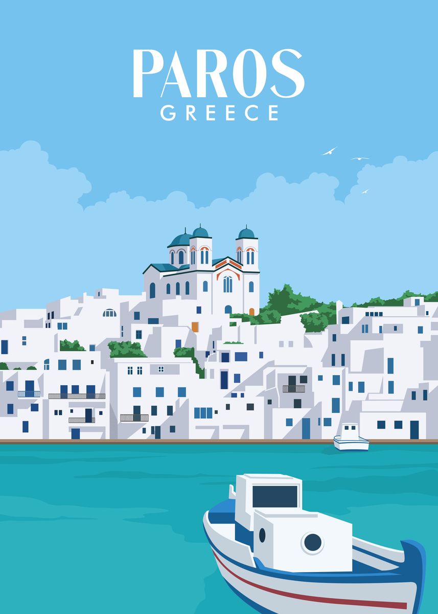 'Paros greece and the city' Poster, picture, metal print, paint by ...