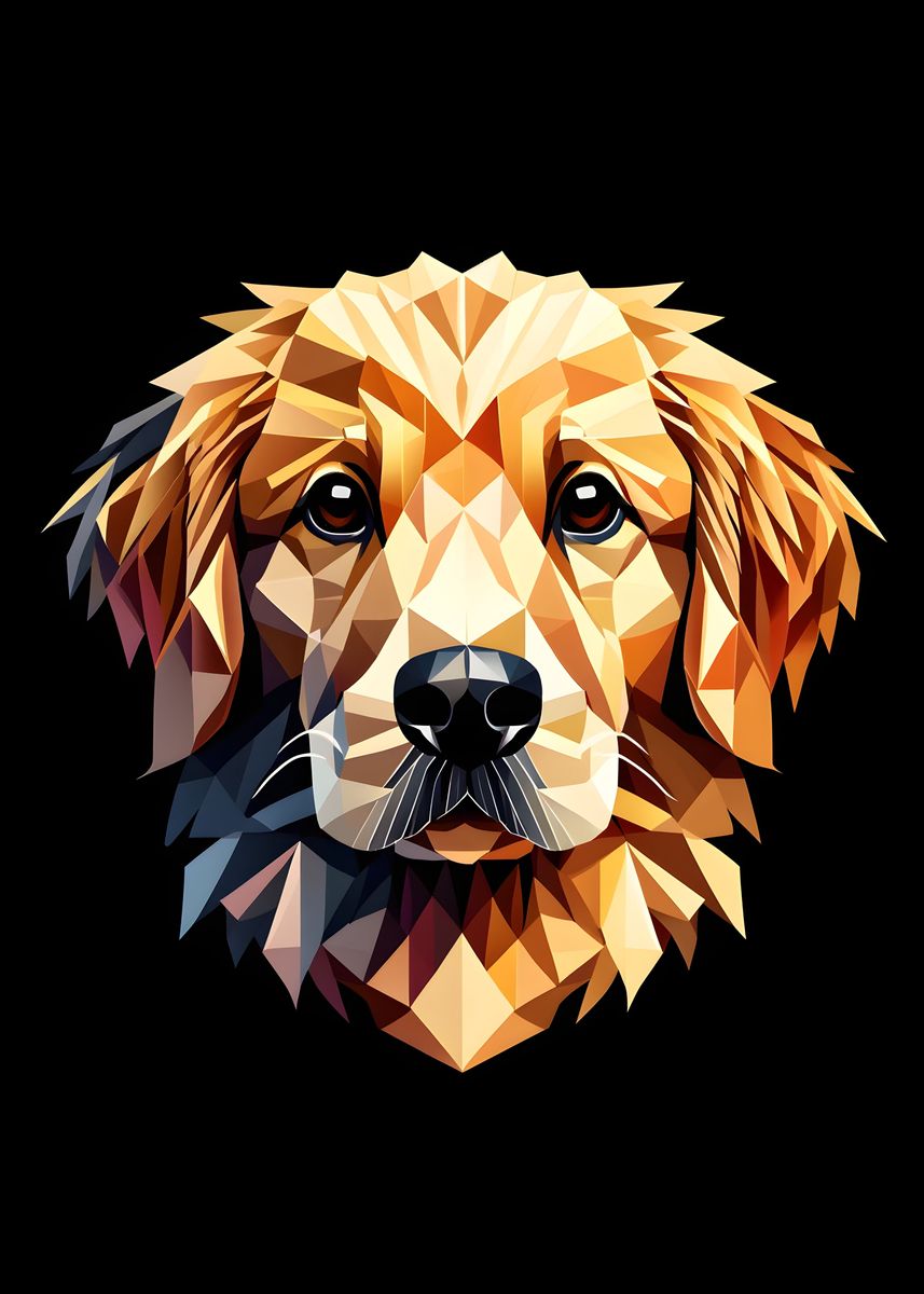 'Geometric Golden Retriever' Poster, picture, metal print, paint by ...