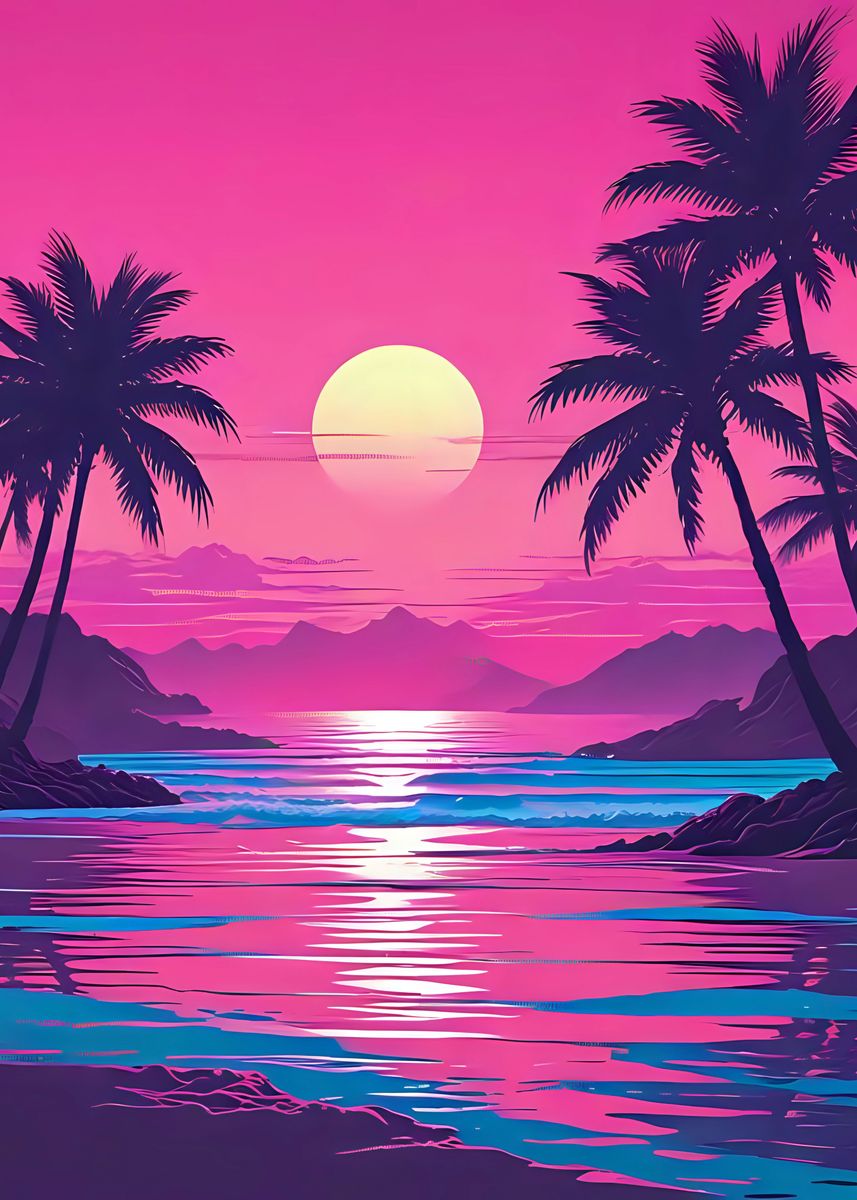 'Vaporwave Sunset' Poster, picture, metal print, paint by Classic Hat ...