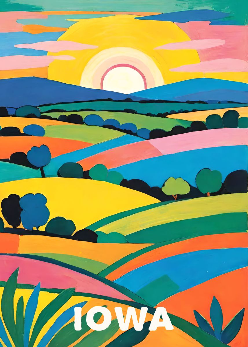 'Iowa in Vivid Colors' Poster, picture, metal print, paint by HyggeStudio | Displate