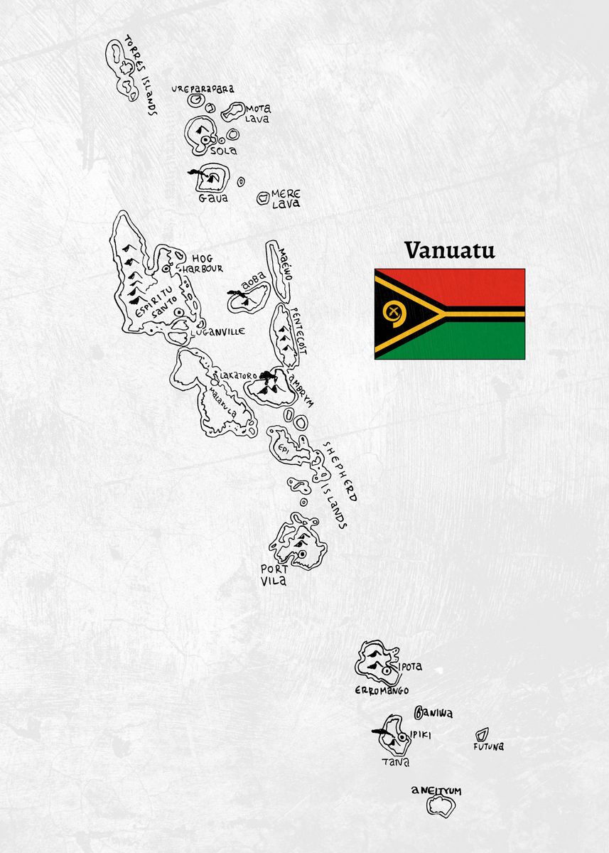 'Handdrawn Vanuatu Map' Poster, picture, metal print, paint by Angelos ...