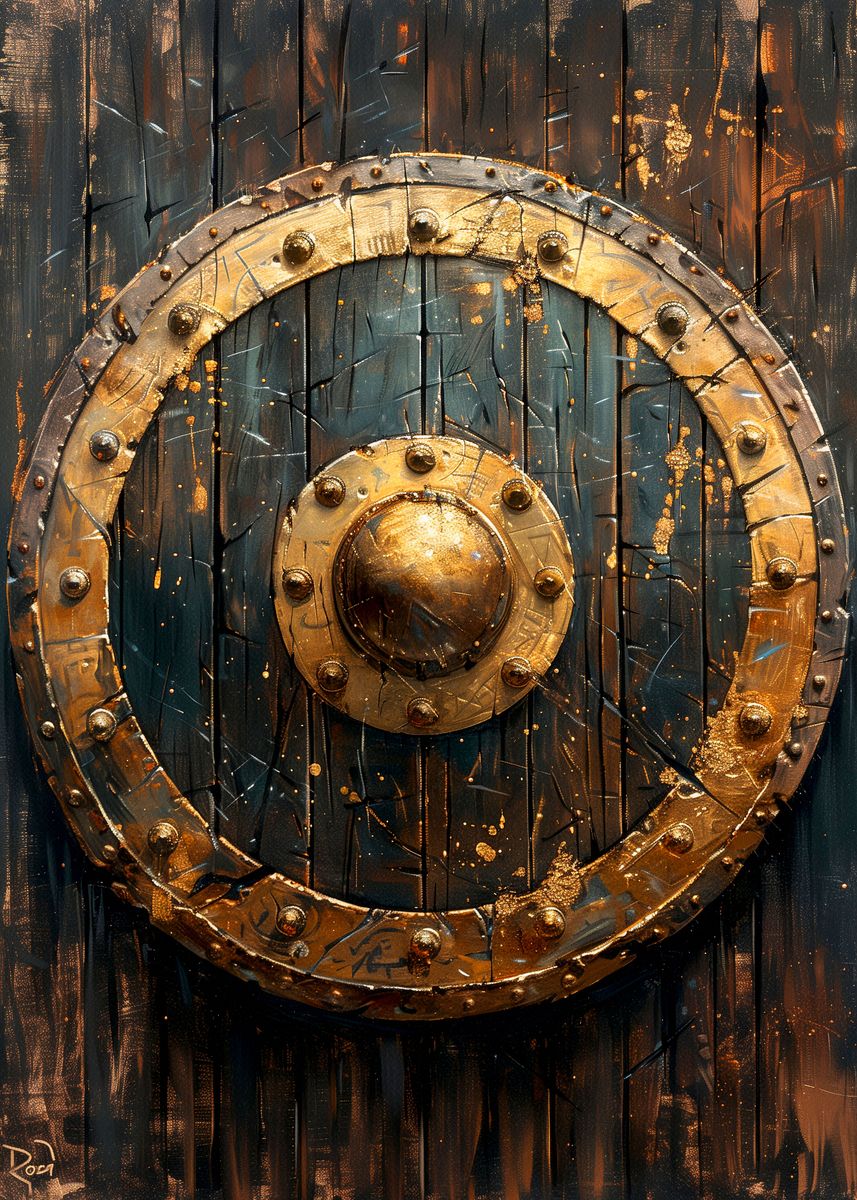 'Gold Viking Shield' Poster, picture, metal print, paint by The ...