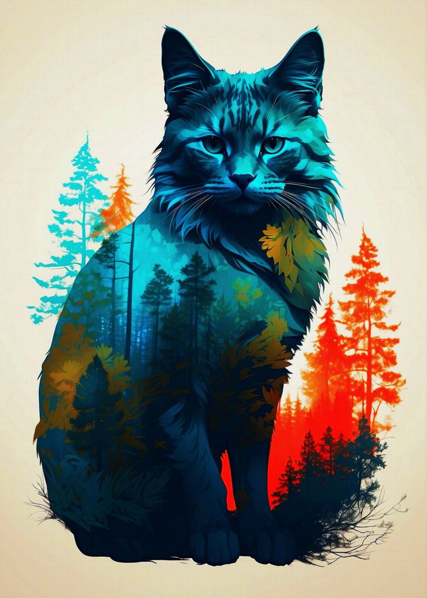 'Cat Nature' Poster, picture, metal print, paint by Savinda | Displate