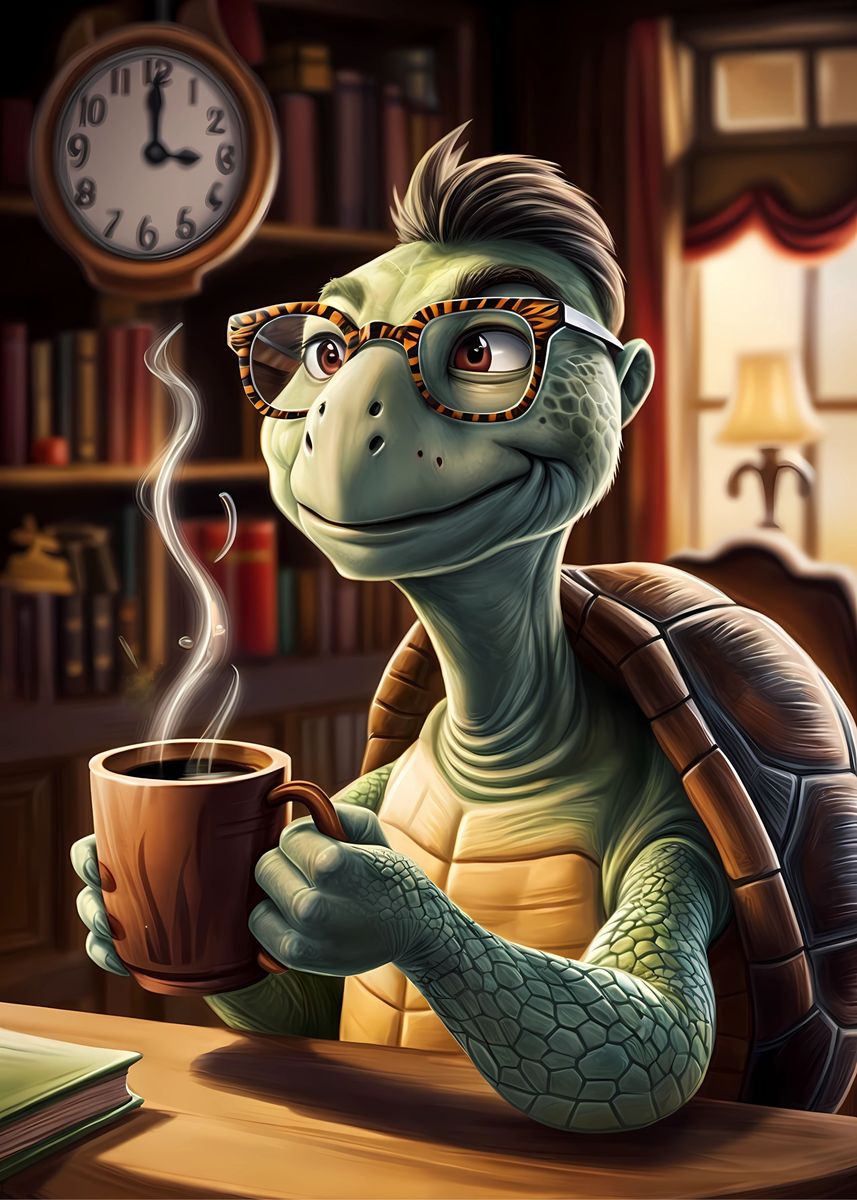 'Turtle drinking coffee' Poster, picture, metal print, paint by Ayen ...