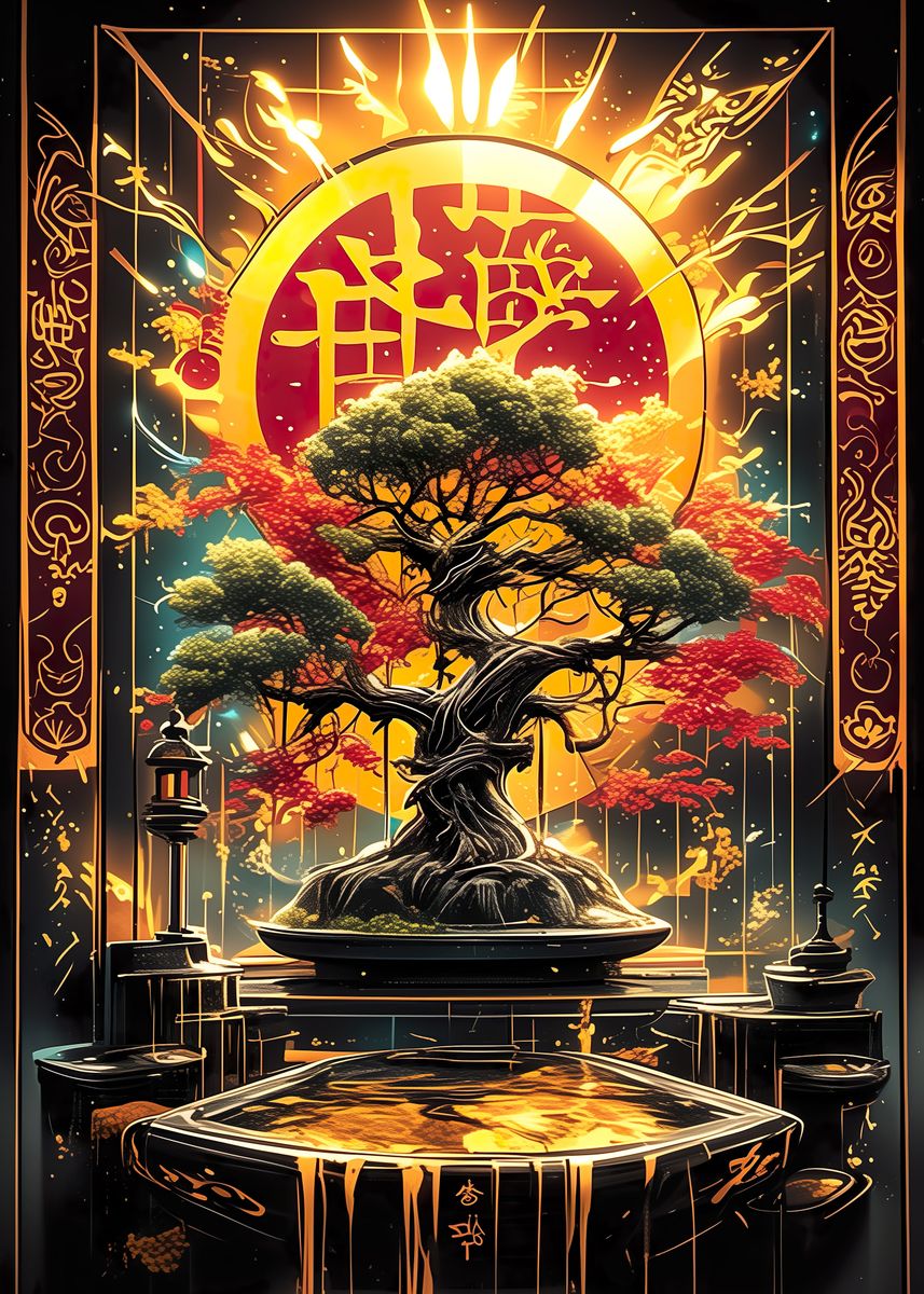 'Kintsugi Asian Bonsai' Poster, picture, metal print, paint by ...