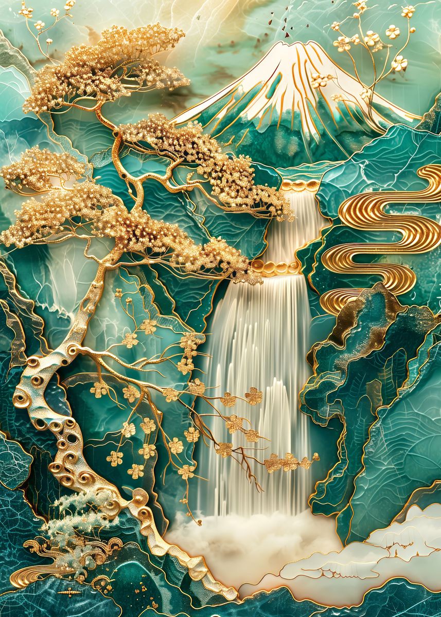 'Abstract Kintsugi Fuji art' Poster, picture, metal print, paint by ...