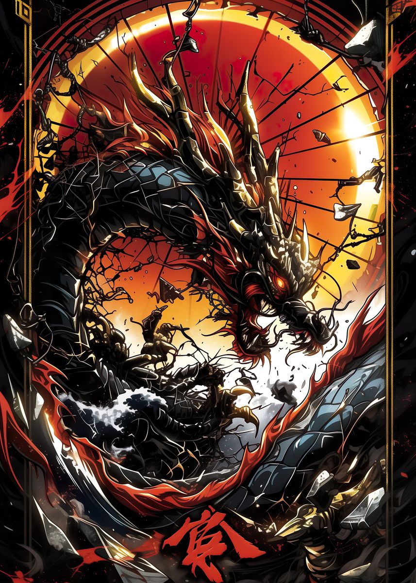 'Kintsugi Golden Dragon' Poster, picture, metal print, paint by ...