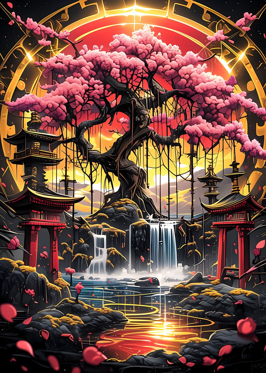 'Kintsugi Asian Cherry Tree' Poster, picture, metal print, paint by ...