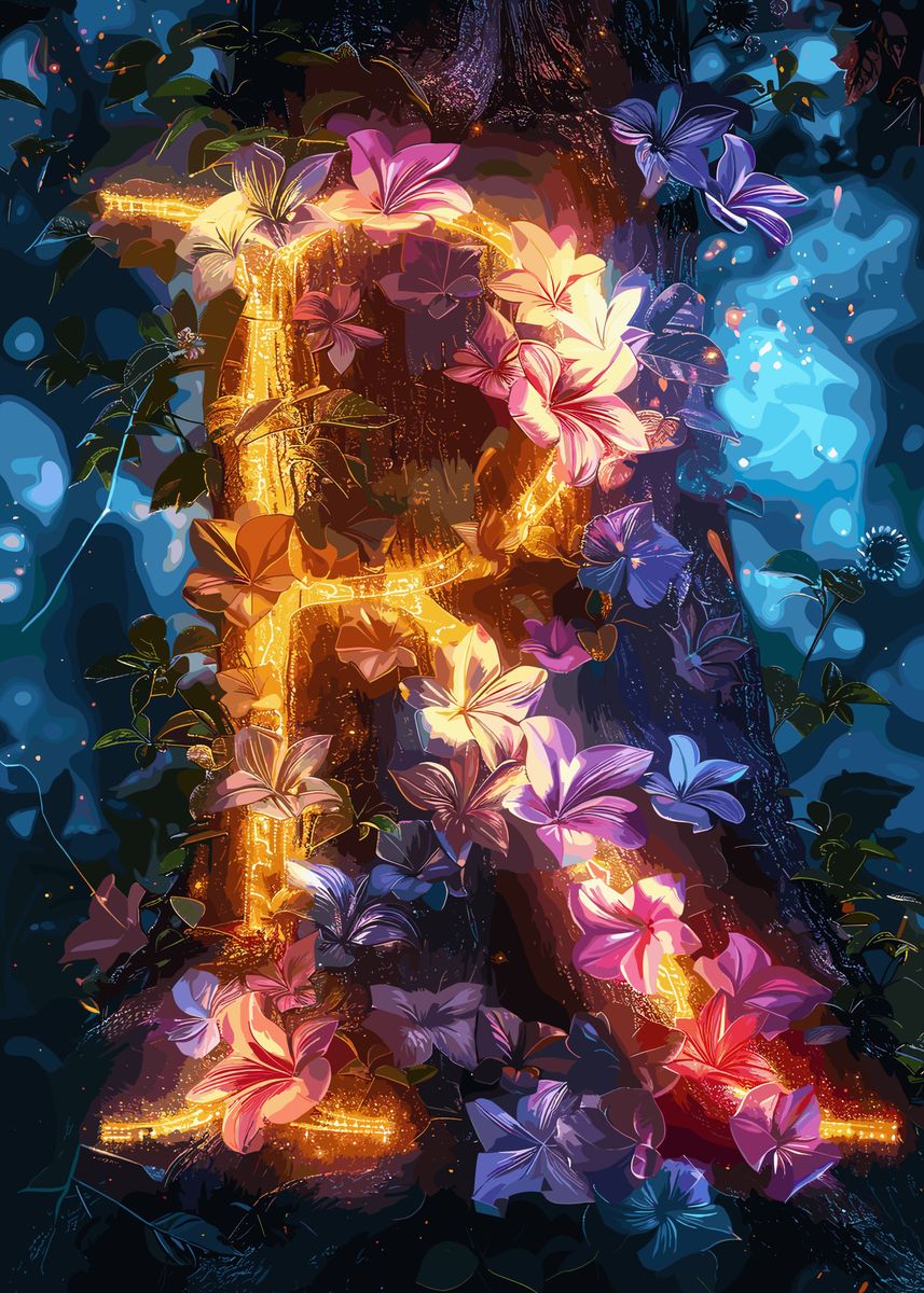 'Flower Alphabet Letter R' Poster, picture, metal print, paint by ...