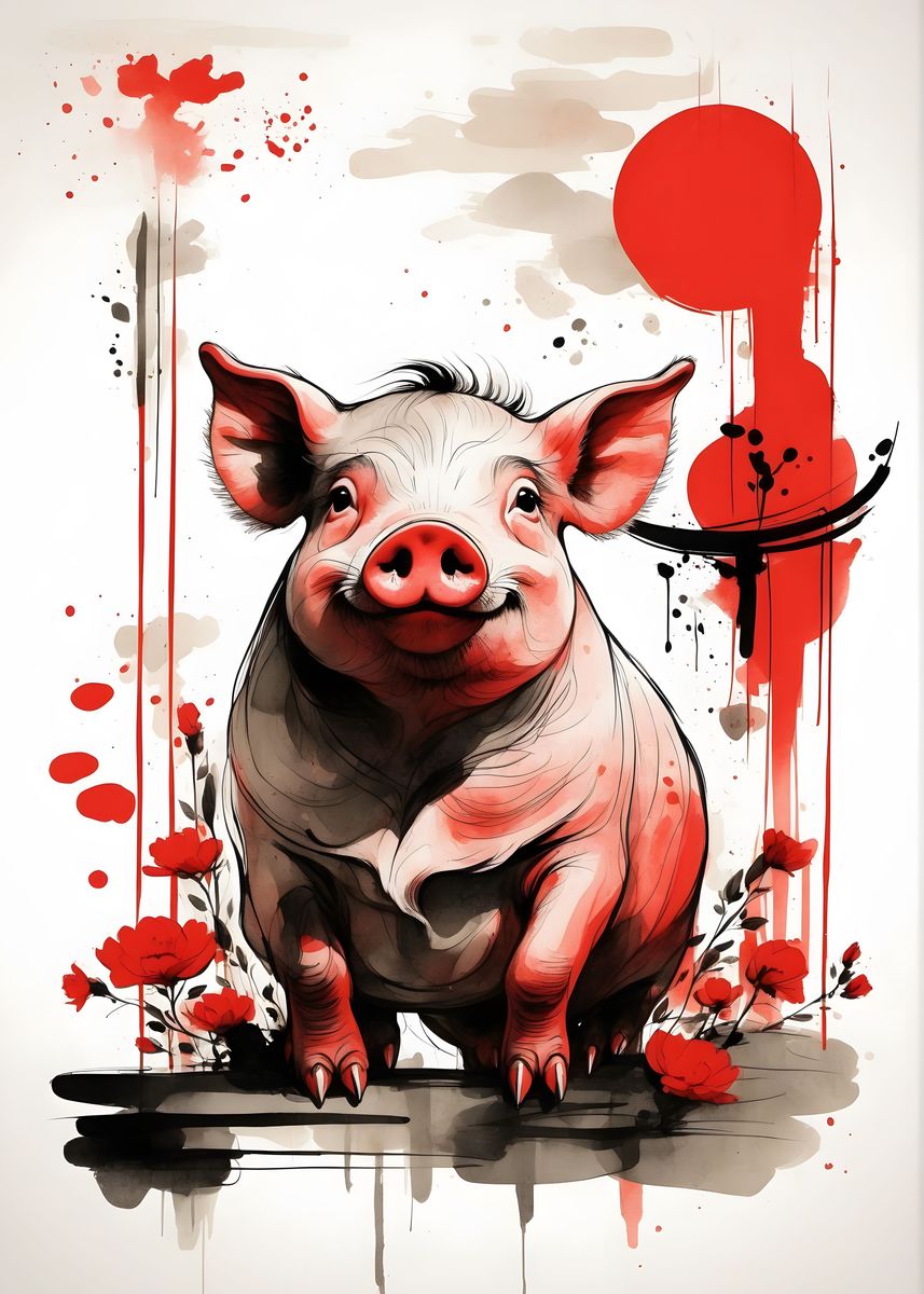 'Japan Ink Pig Zodiac' Poster, picture, metal print, paint by Xăm Việt ...